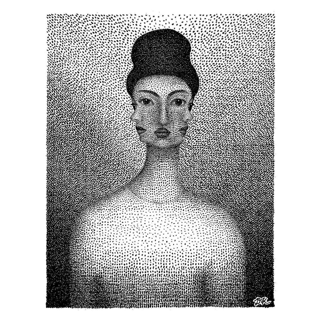 Multi-face Woman Stipple Art, Abstract Surreal Portrait, Original Ink ...