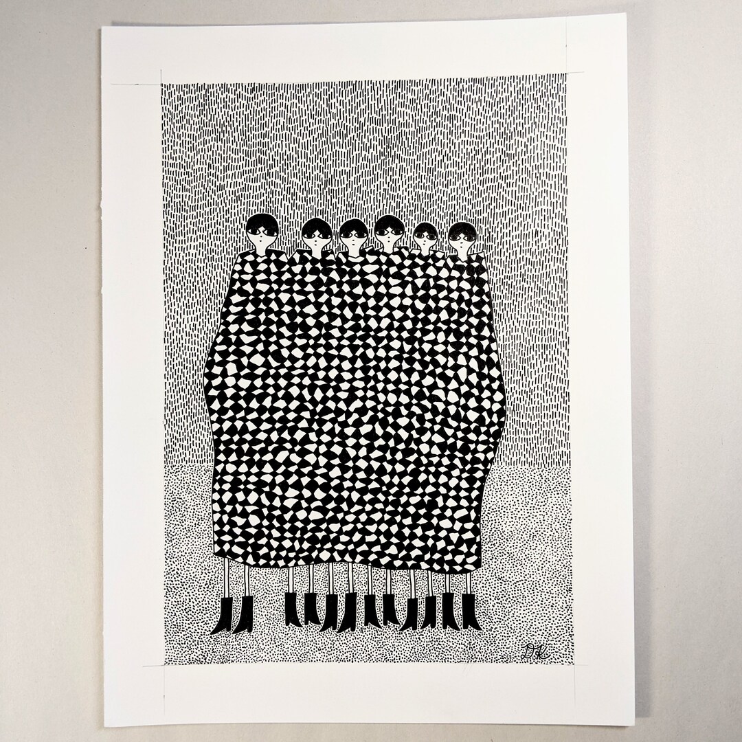 Checker People Picture, Original Ink Drawing, Unique Abstract Character ...