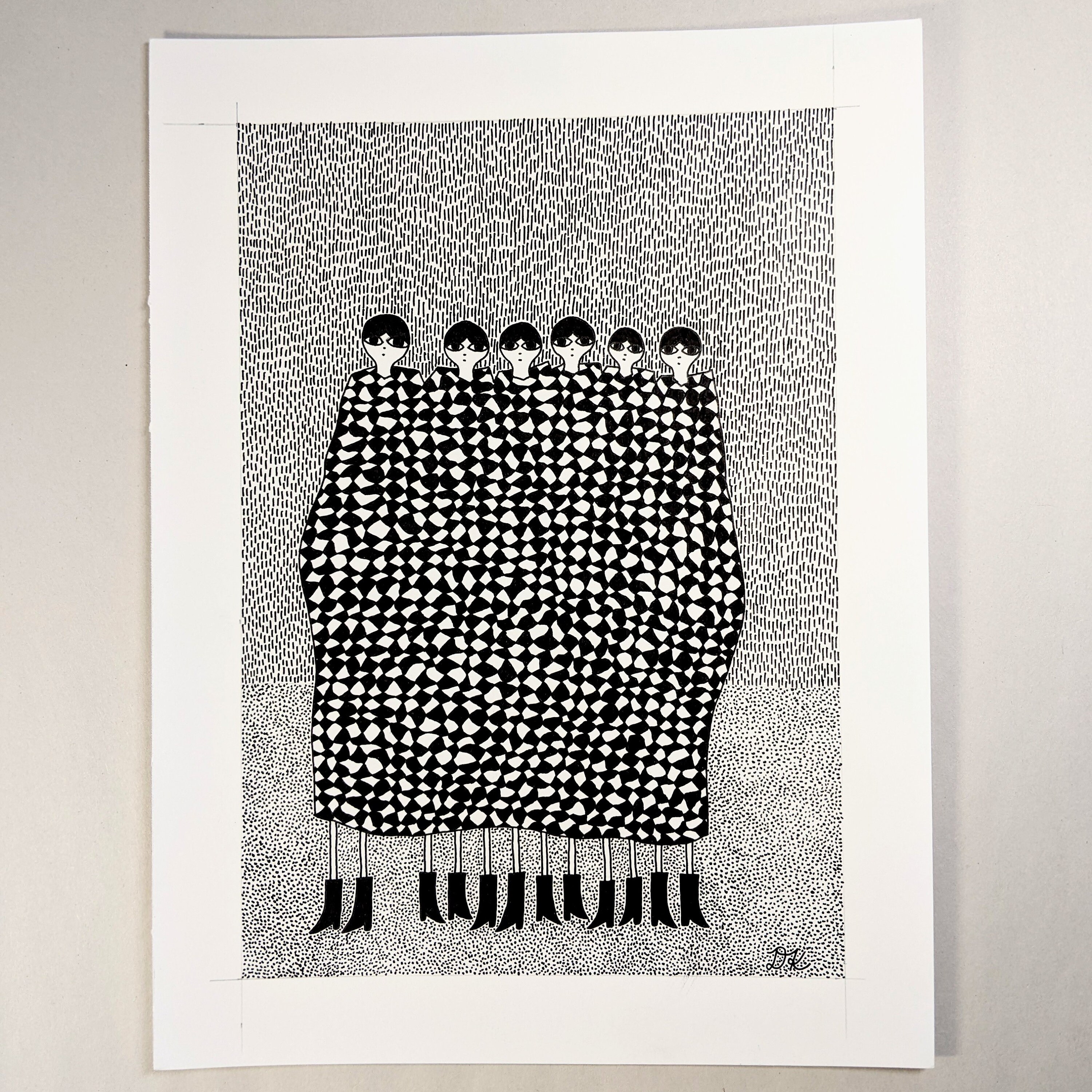 Checker People Picture, Original Ink Drawing, Unique Abstract Character ...