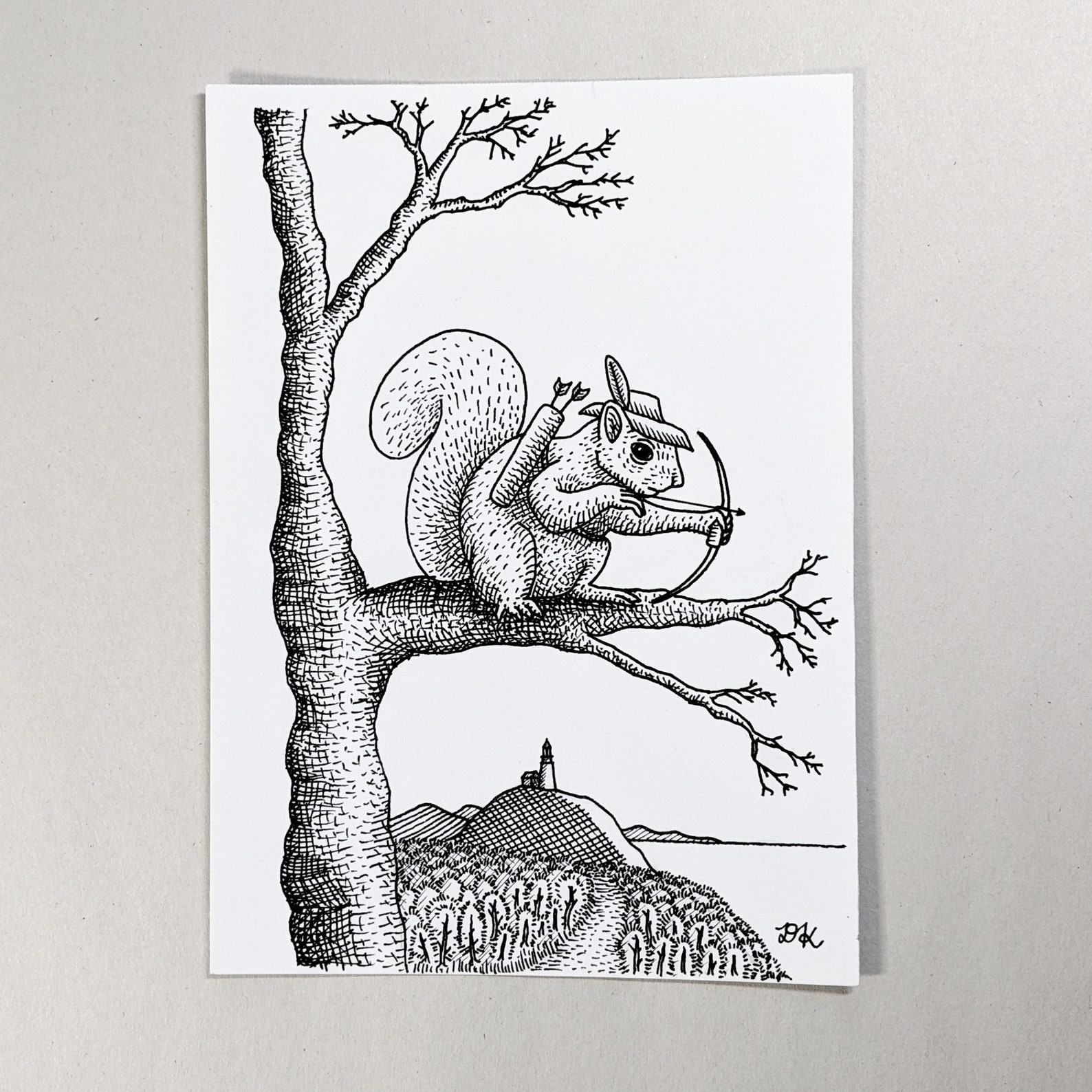 Squirrel Archer Fantasy Character, Original Ink Drawing, Unique ...