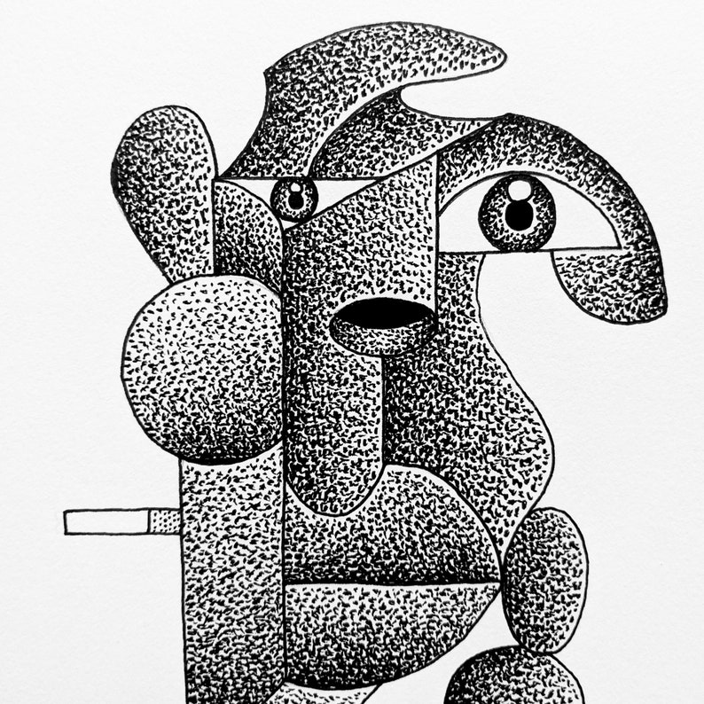 Abstract Stipple Portrait Picture, Original Ink Drawing, Unique Surreal ...