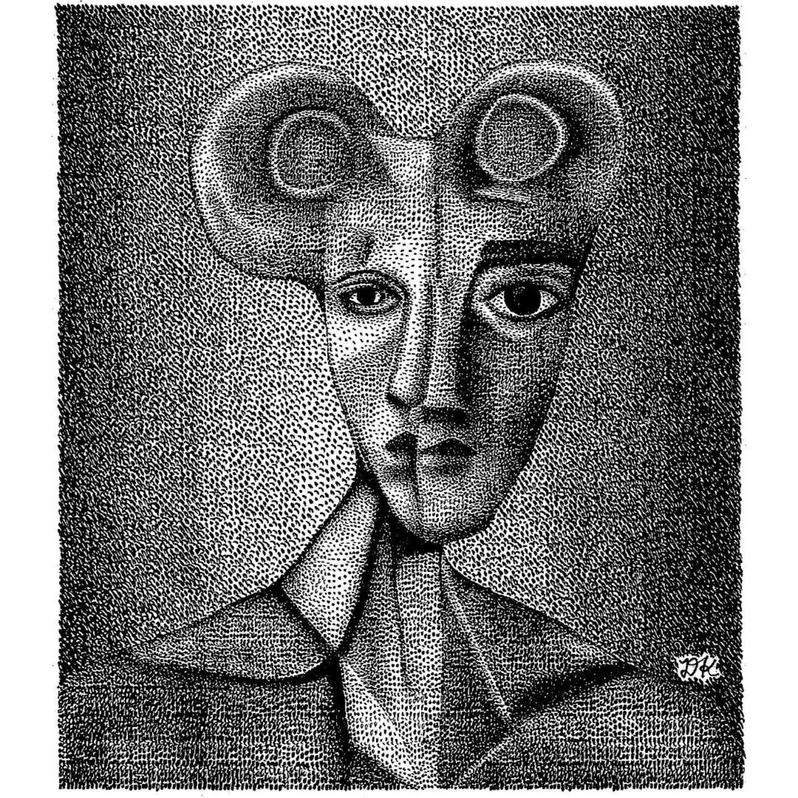Portrait Stipple Picture, Original Ink Drawing, Unique Abstract ...