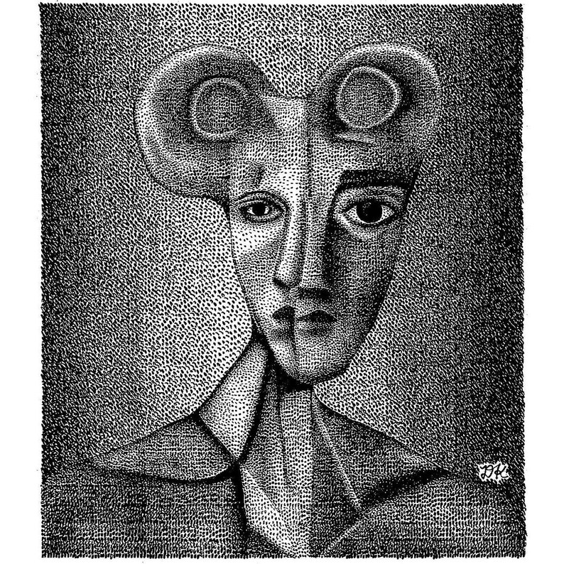 Portrait Stipple Picture, Original Ink Drawing, Unique Abstract ...