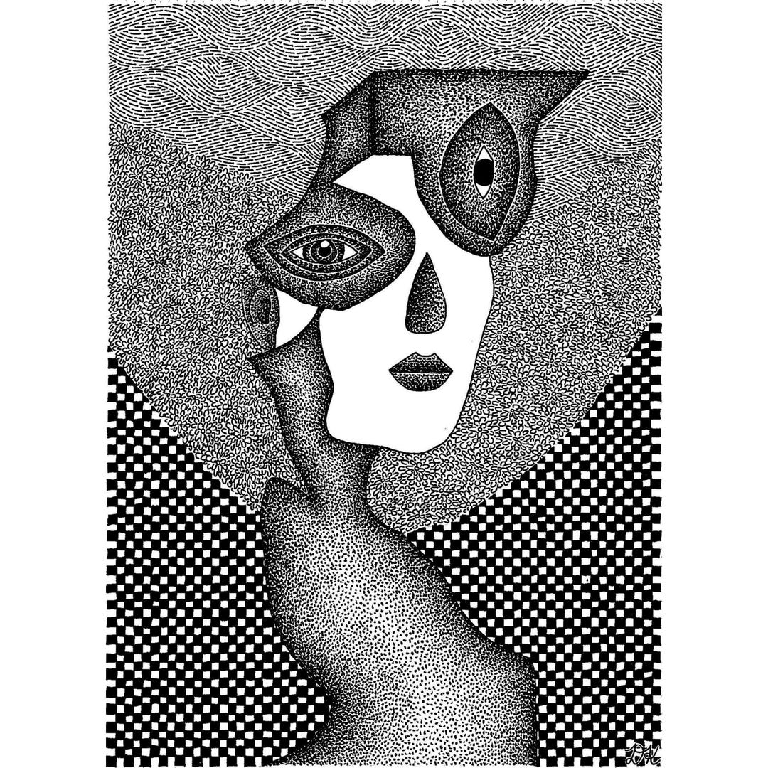Abstract Surreal Portrait, Original Stipple Ink Drawing, 9x12 - Etsy