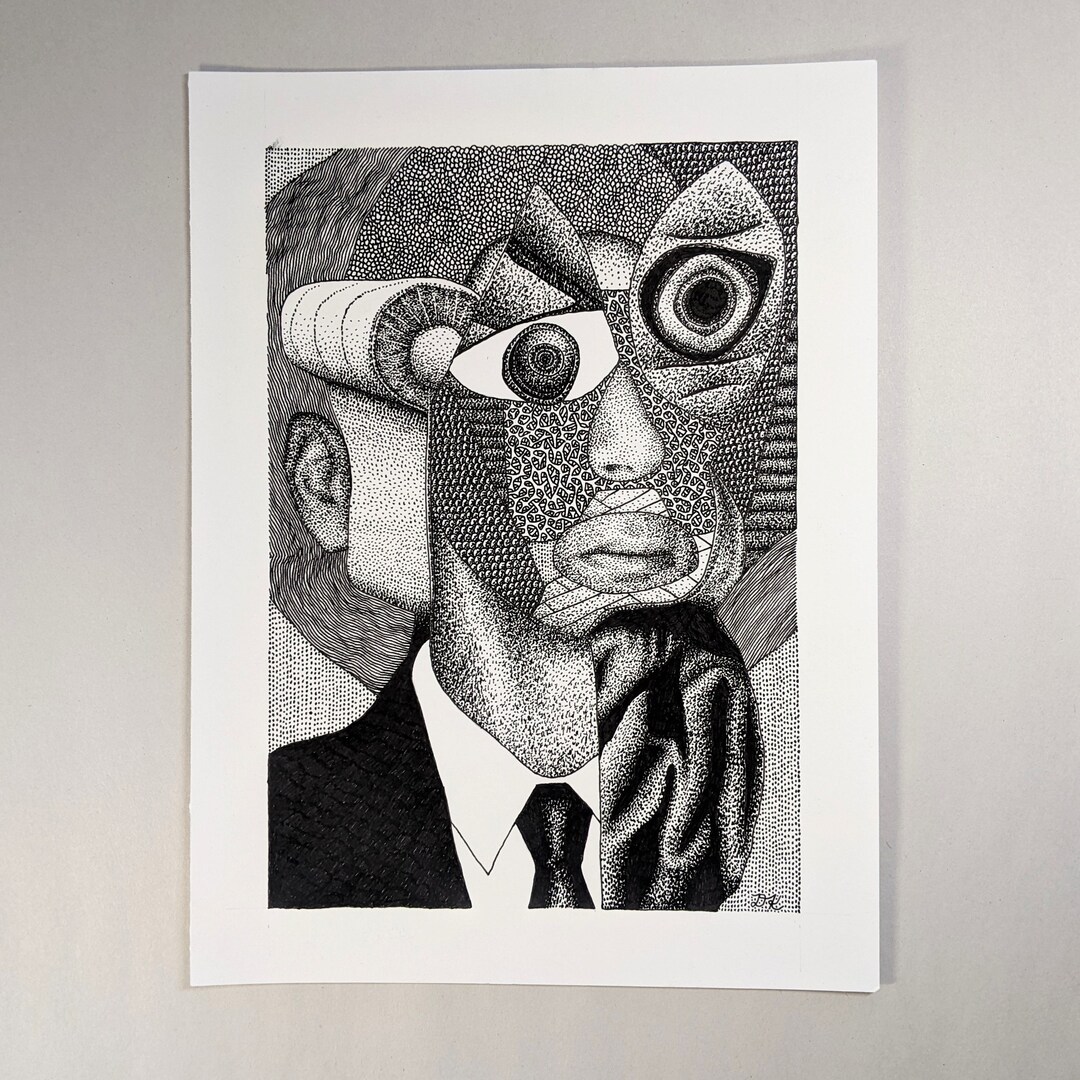 Collage Portrait Stipple Art, Abstract Surreal Portrait, Original Ink ...