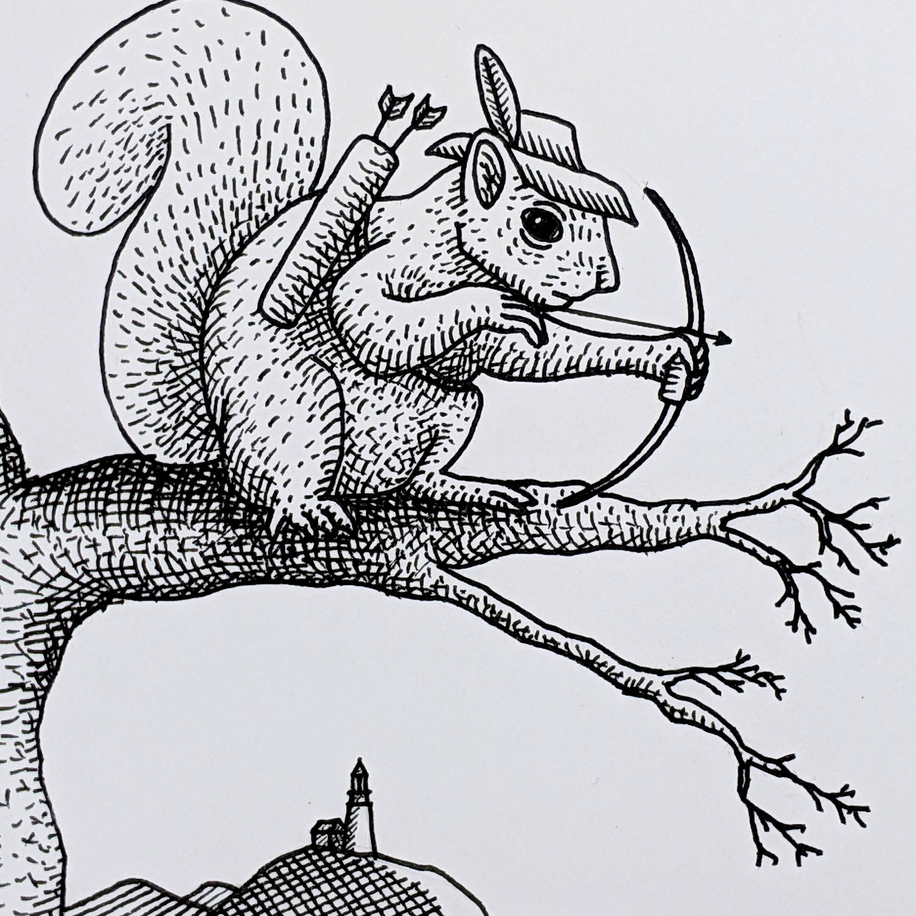 Squirrel Archer Fantasy Character, Original Ink Drawing, Unique ...