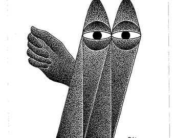 Portrait Stipple Picture, Original Ink Drawing, Unique Abstract ...