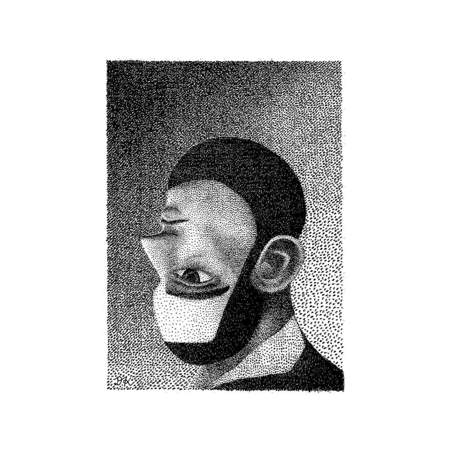 Upsidedown Face Stipple Portrait, Original Ink Drawing, Unique Abstract ...