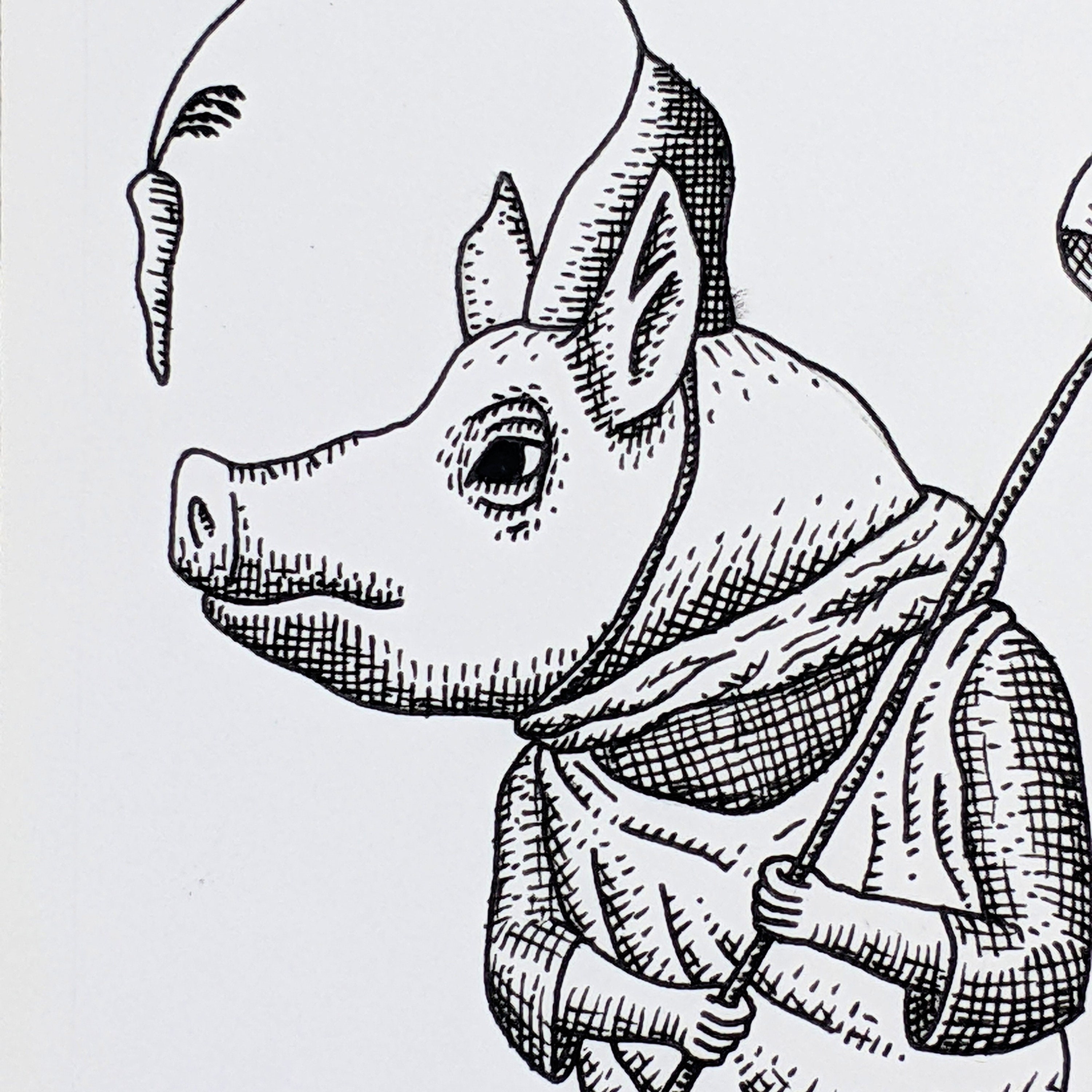 Pig Soldier Medieval Character, Original Ink Drawing, Unique Abstract ...