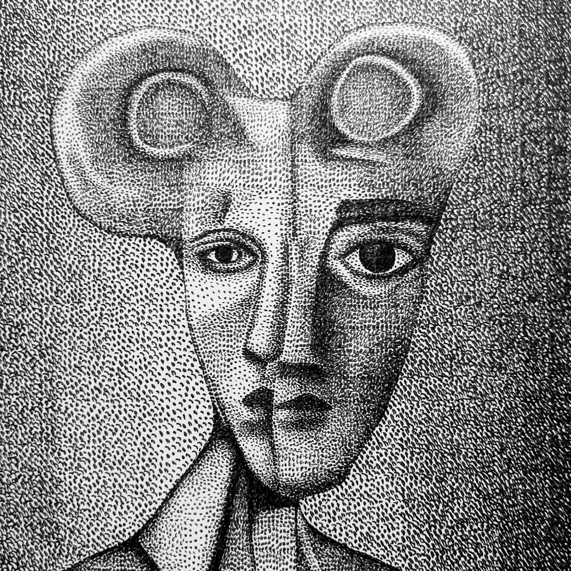 Portrait Stipple Picture, Original Ink Drawing, Unique Abstract ...
