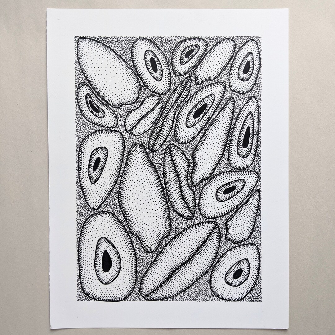 Abstract Stipple Faces, Original Ink Drawing, Unique Pointillist ...