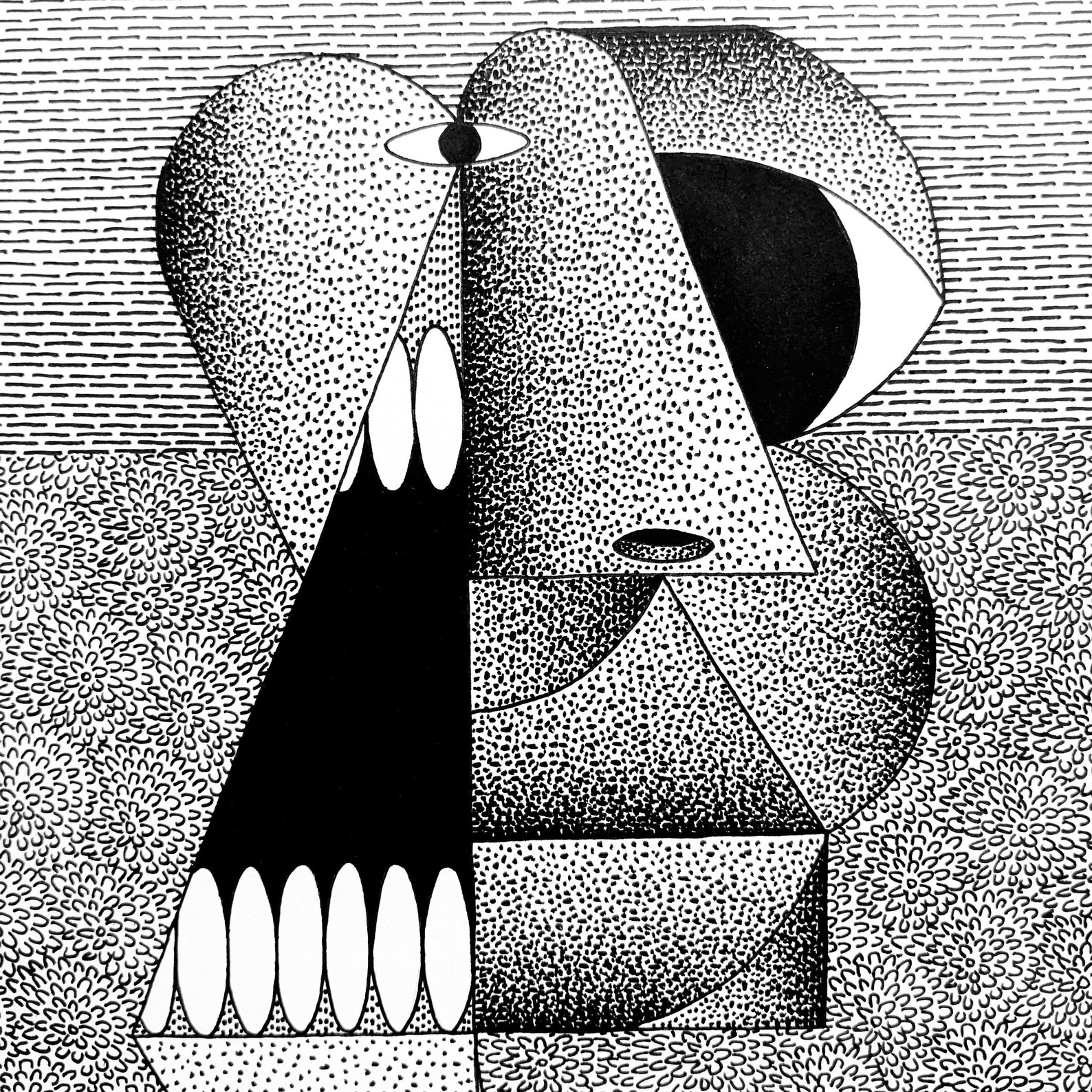 Cubist Style Stipple Portrait, Original Ink Drawing, Unique Abstract ...