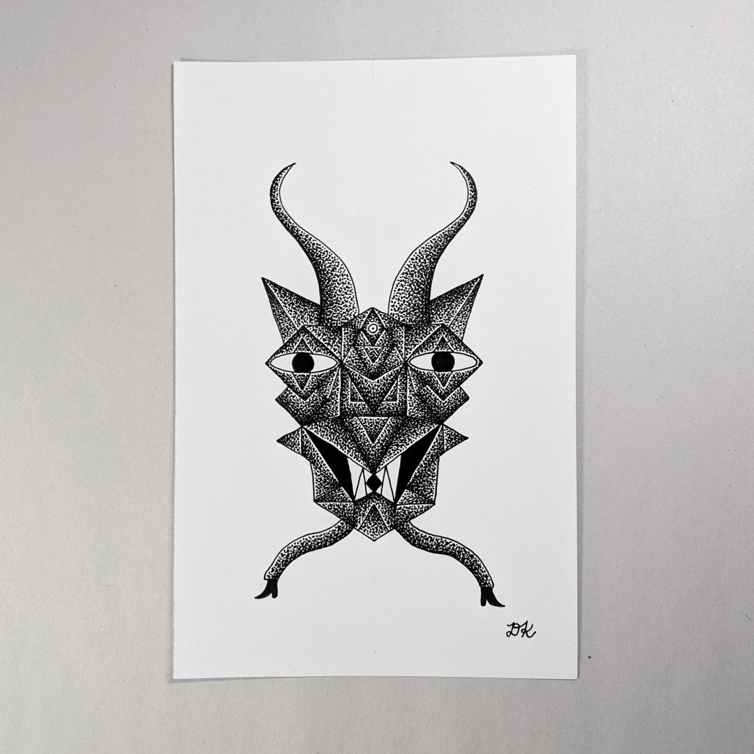 Geometric Goat Picture, Original Ink Drawing, Unique Abstract Character ...