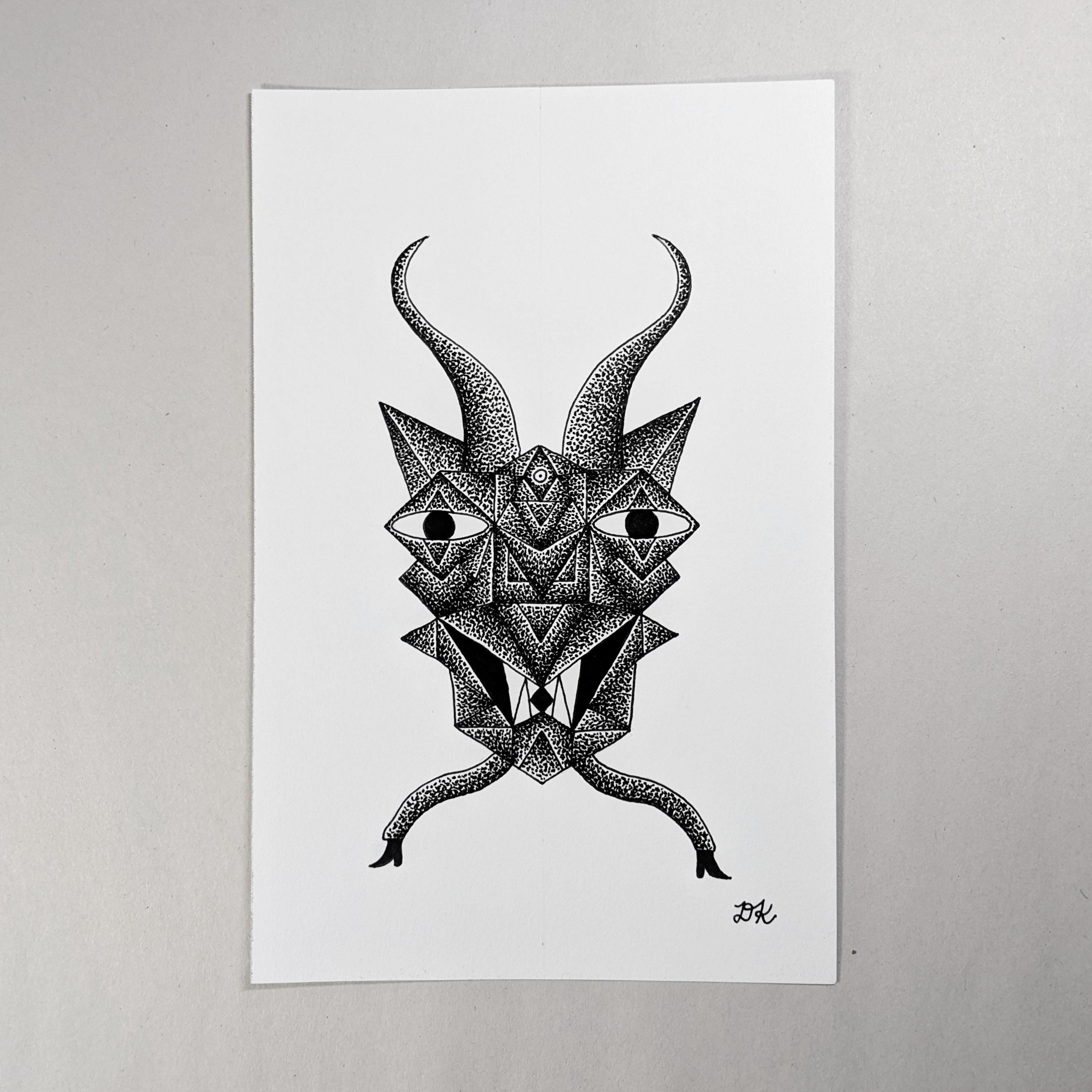 Geometric Goat Picture, Original Ink Drawing, Unique Abstract Character ...