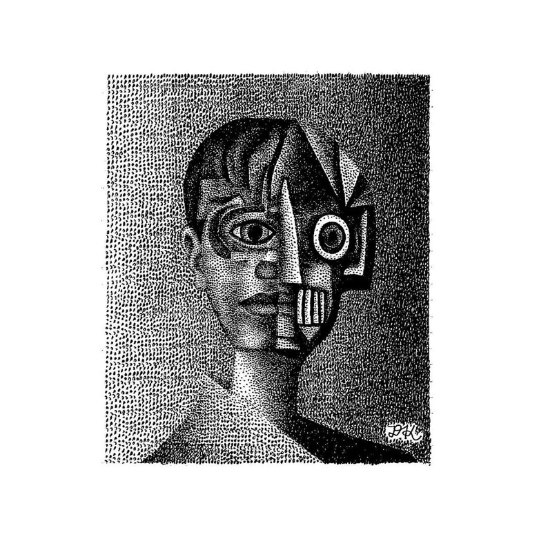 Cubist Man Stipple Portrait, Original Ink Drawing, Unique Abstract ...