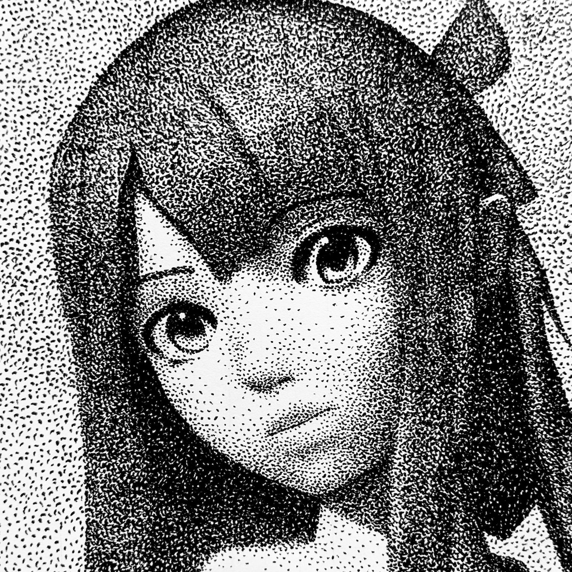 Anime Girl Stipple Art, Abstract Surreal Portrait, Original Ink Drawing ...