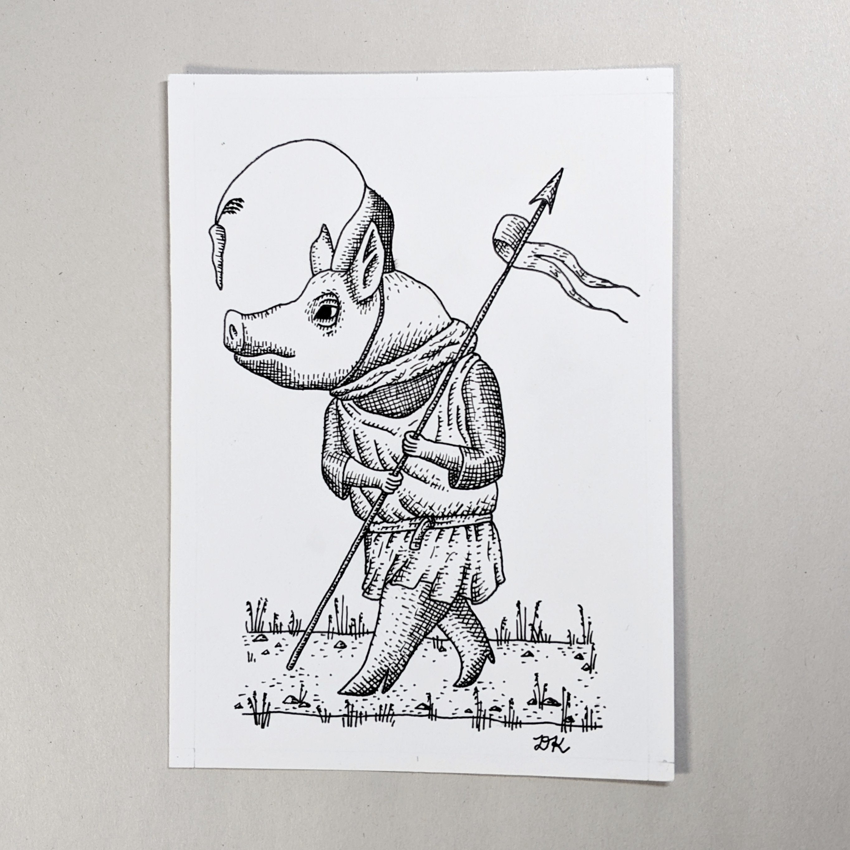 Pig Soldier Medieval Character, Original Ink Drawing, Unique Abstract ...