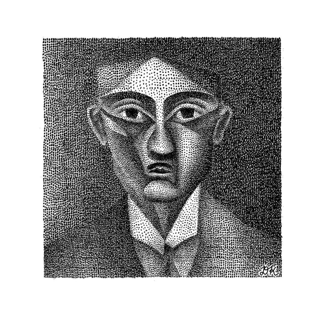 Cubist Man Stipple Portrait, Original Ink Drawing, Unique Abstract ...