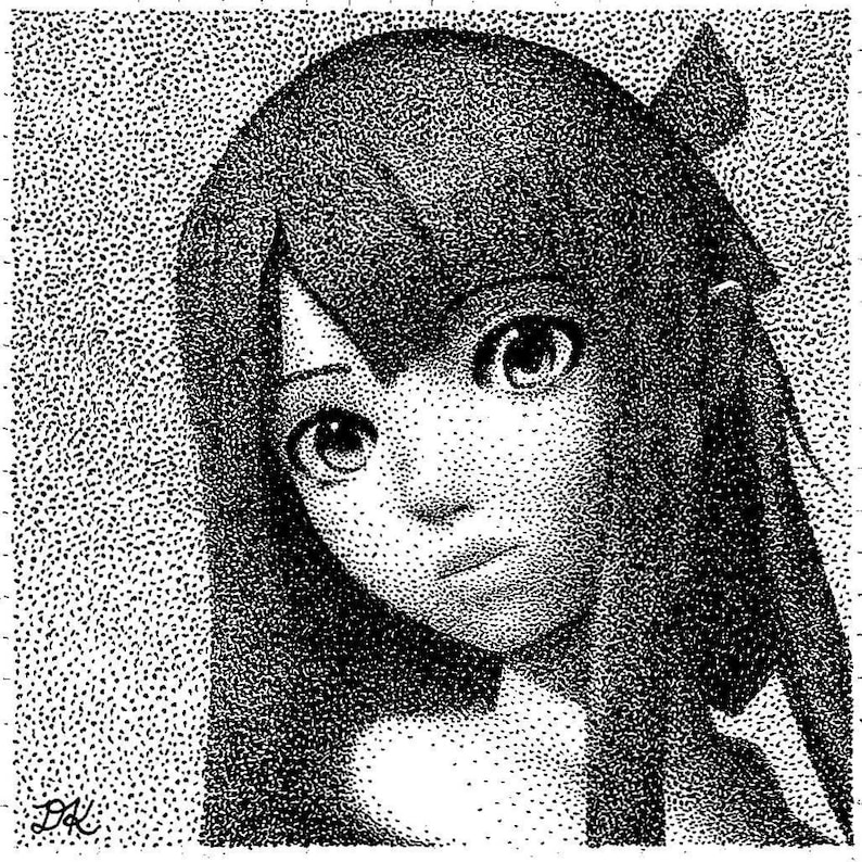 Anime Girl Stipple Art, Abstract Surreal Portrait, Original Ink Drawing ...