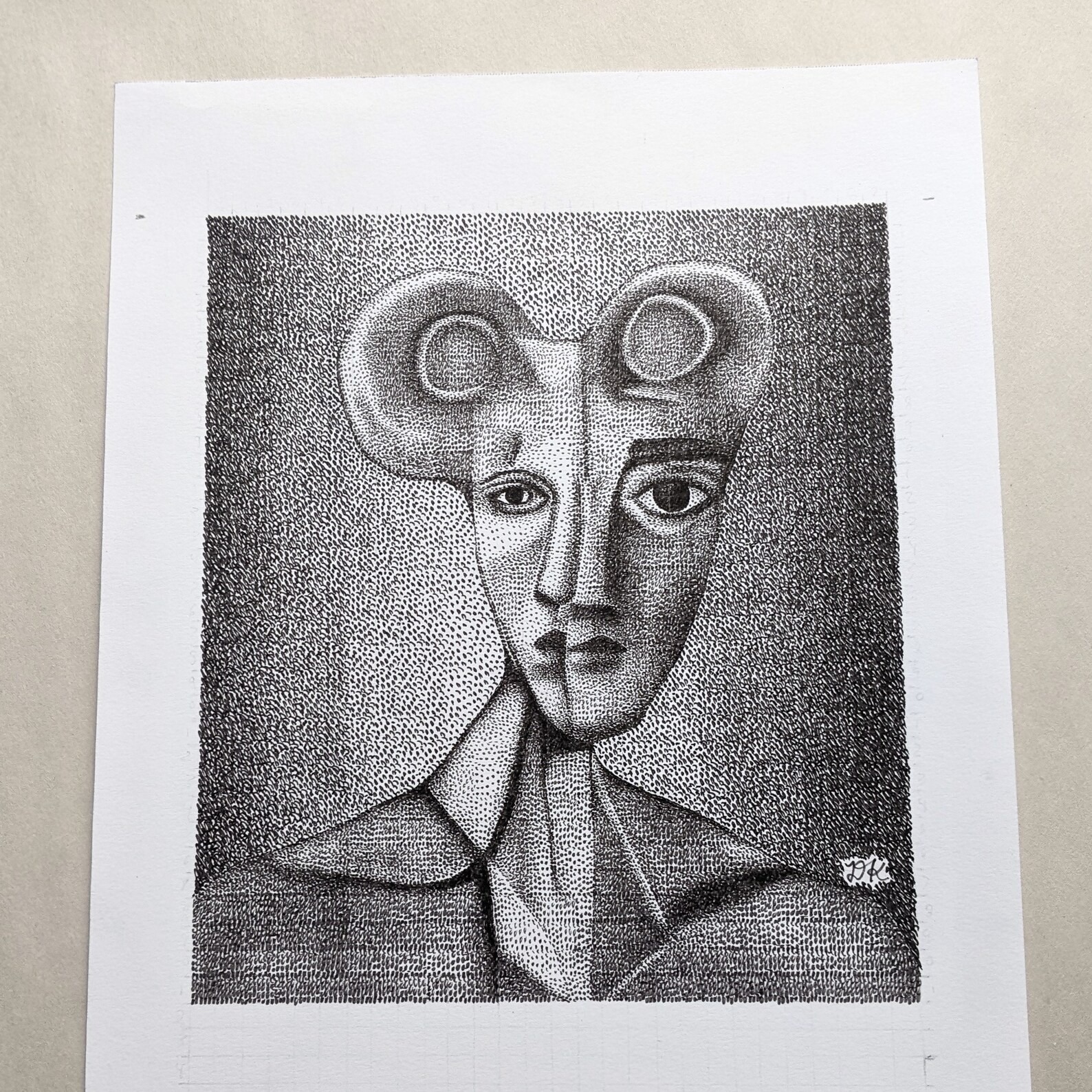 Portrait Stipple Picture, Original Ink Drawing, Unique Abstract ...