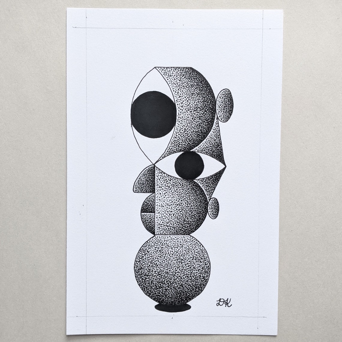 Abstract Stipple Portrait Picture, Original Ink Drawing, Unique Surreal ...