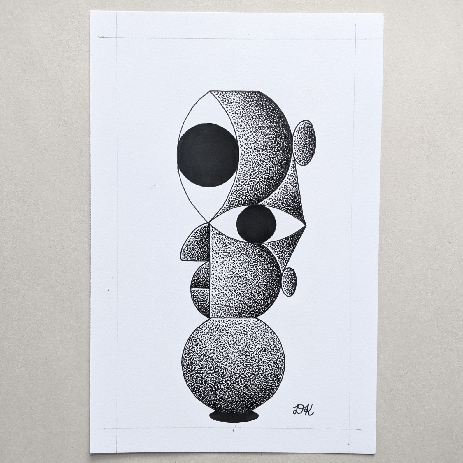 Abstract Stipple Portrait Picture, Original Ink Drawing, Unique Surreal ...