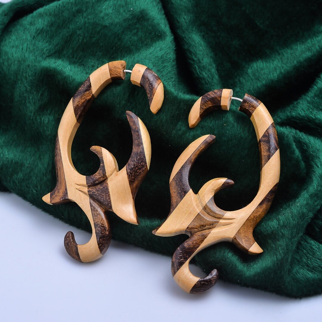 Fake Gauge Wooden Earrings for Girls & Women Jewellery UK-80 - Etsy