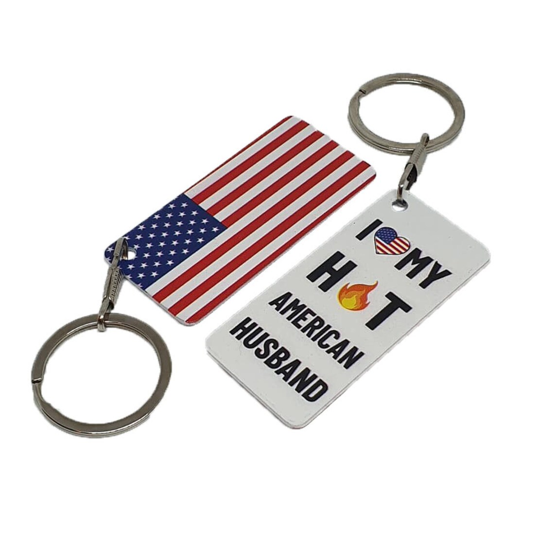 USA Flag Keyring Keychain With I Love My Hot American Husband or Wife ...