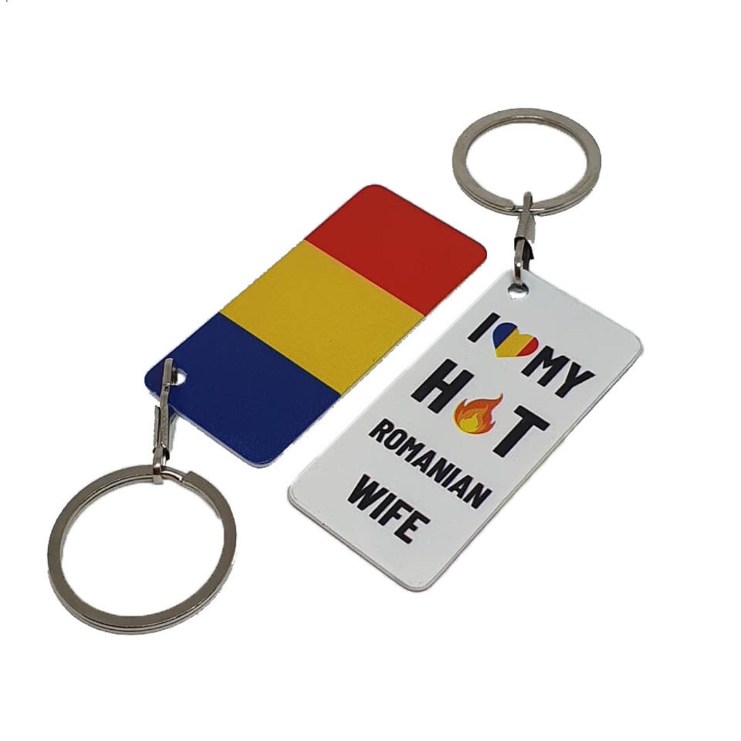 Romania Flag Keyring Keychain With I Love My Hot Romanian Husband or ...