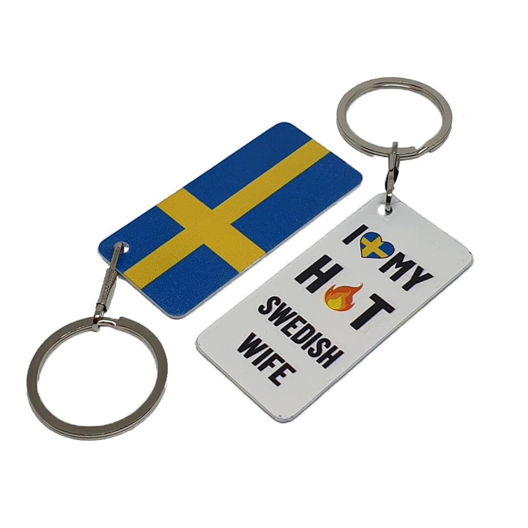 Sweden Flag Keyring Keychain With I Love My Hot Swedish Husband or Wife ...