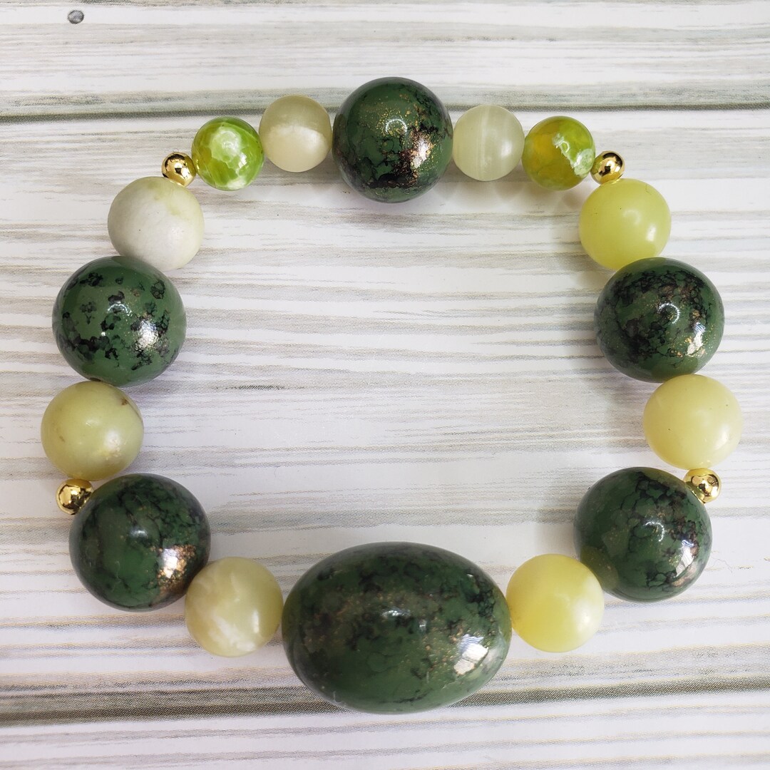 Afaghan Jade Fruit Green Fire Agate Marbled Beaded Stretchable - Etsy