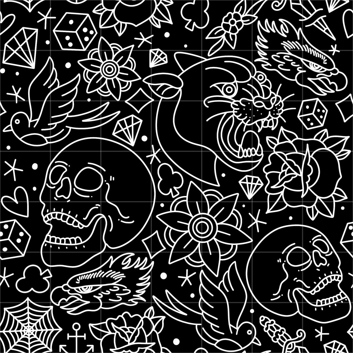 Tattoo Seamless Goth Pattern Design Fabric Sublimation Digital Clip Art ...