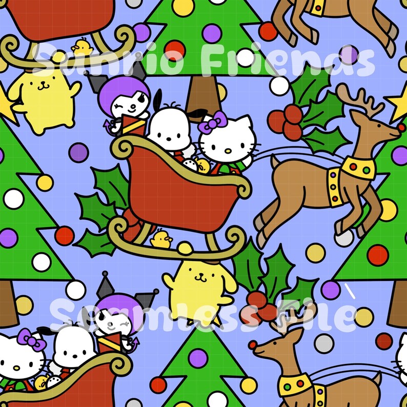 Christmas Anime Seamless Cute Pattern Fabric Sublimination Digital ...