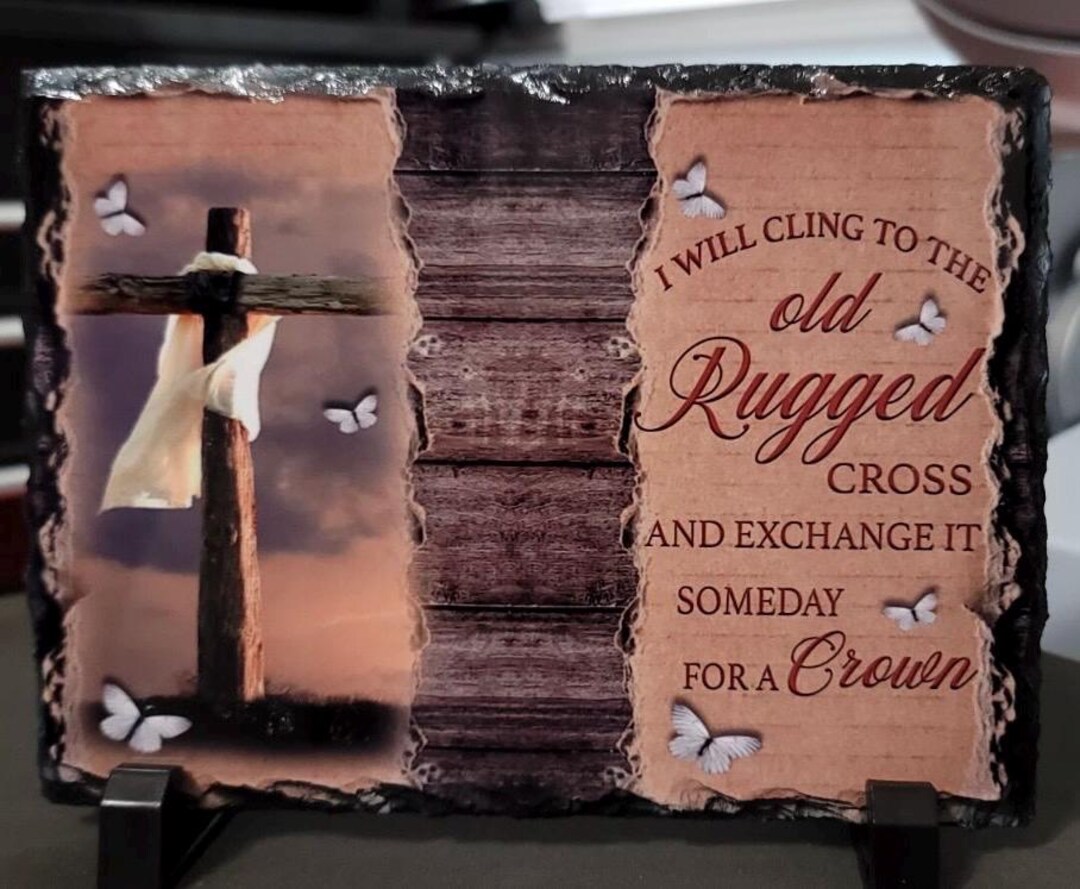 Old Rugged Cross Slate Tile, Rustic Tabletop Decor, Keepsake Stand - Etsy