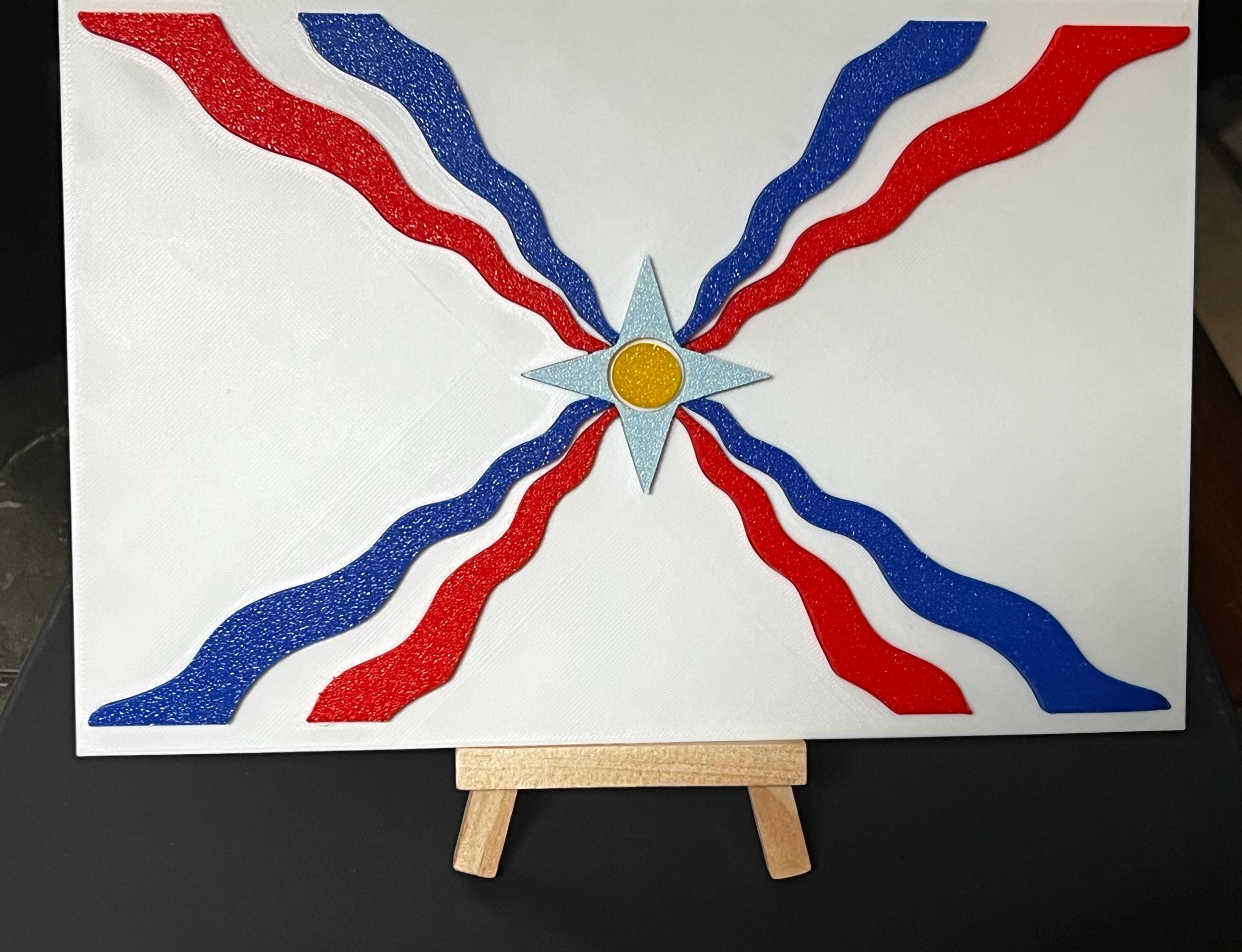 3D Printed Assyrian Flag, Desk Decor, Assyrian Pride, Wall Decor, Assyrian Flags With Easel ...