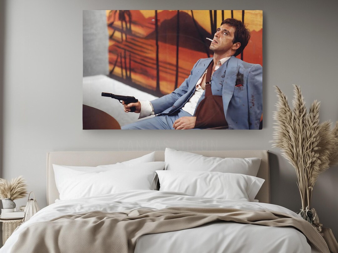 Scar Face Gangster Tony Canvas Wall Art – Blue Suit Crime Boss With ...