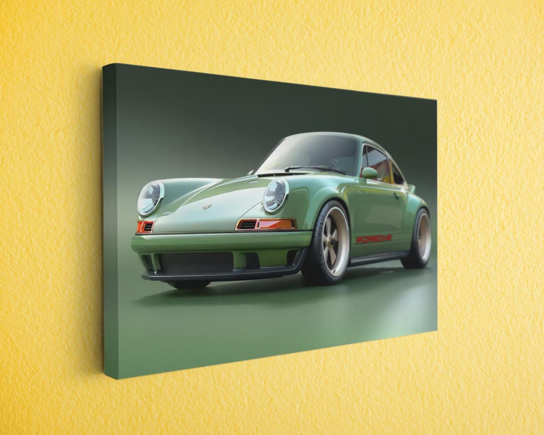 Sports Car Wall Art: Green Retro Racer - Wide Body, Custom Rims - Etsy