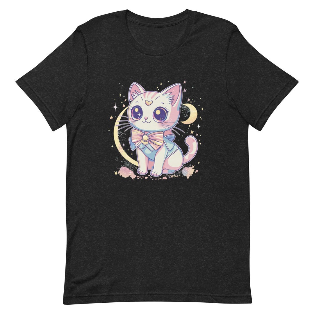 Kawaii Pastel Sailor Moon Cat Anime Tee Glitter Moon Cat Soft Shading ...