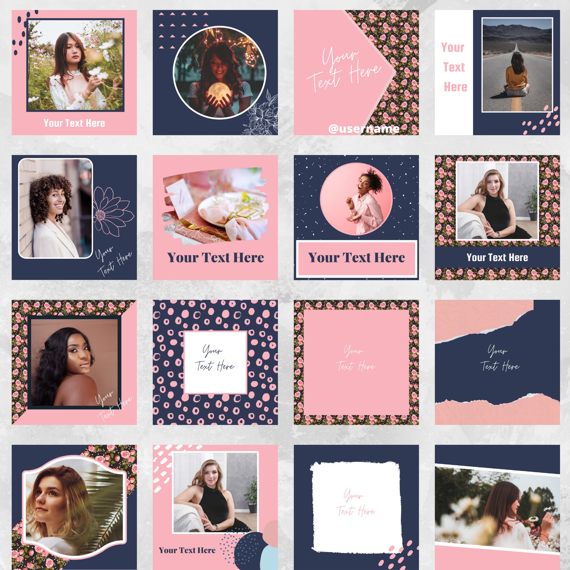 Instagram Post Template (canva) in Blushed Navy Theme - Etsy