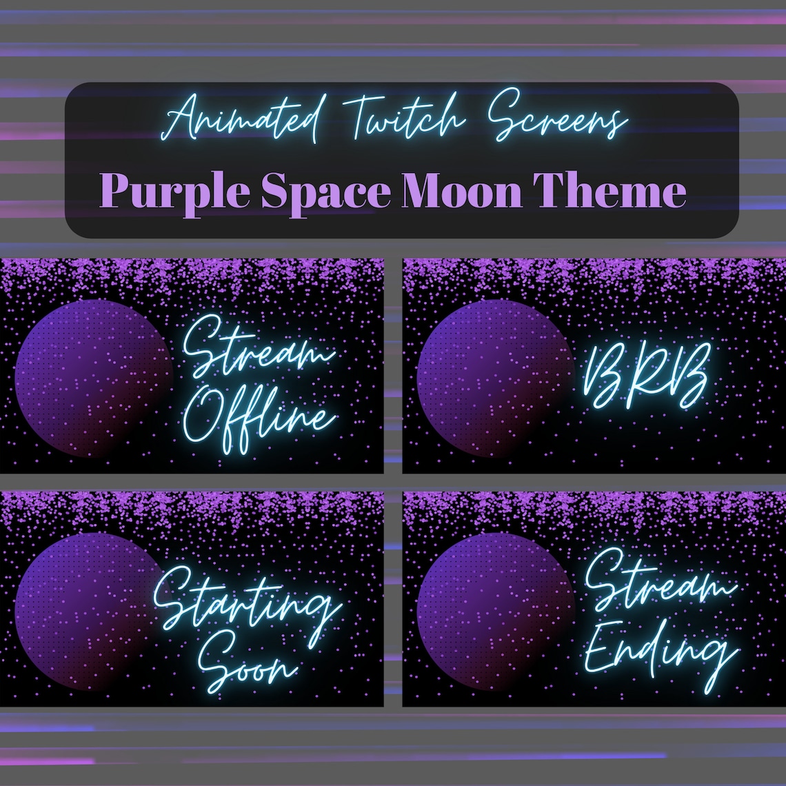 Animated Twitch Purple Space Moon Screens, Starting Soon, BRB, Stream ...