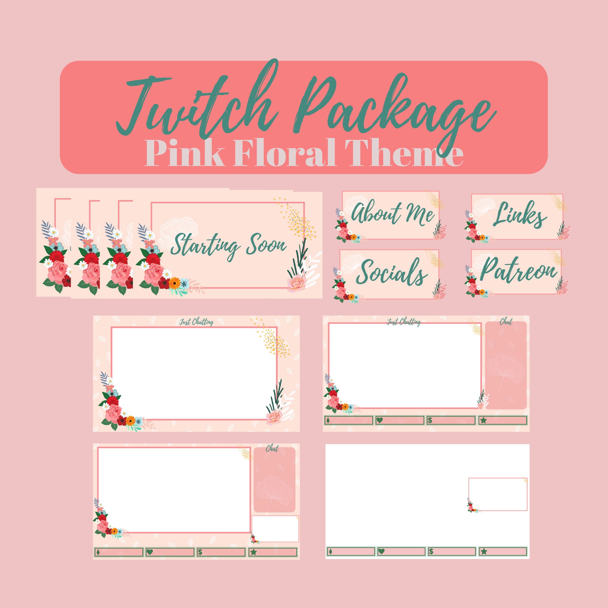 Animated Twitch Pink Floral Twitch Package Includes 4 | Etsy