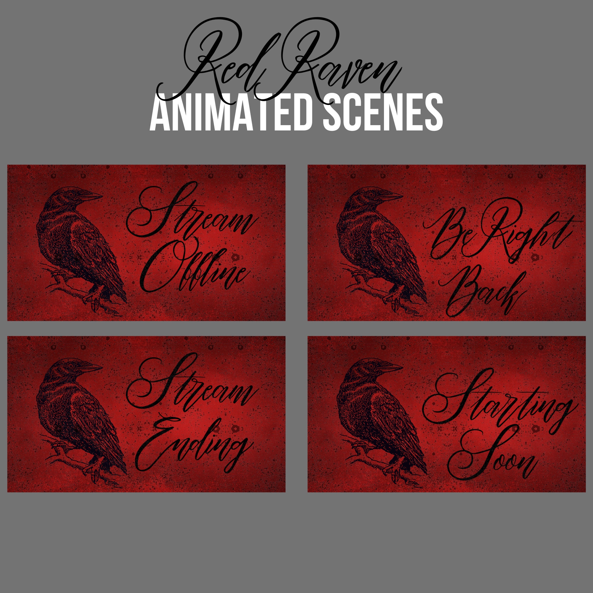 Twitch Animated Red Raven Stream Package includes, 4 Animated/static ...
