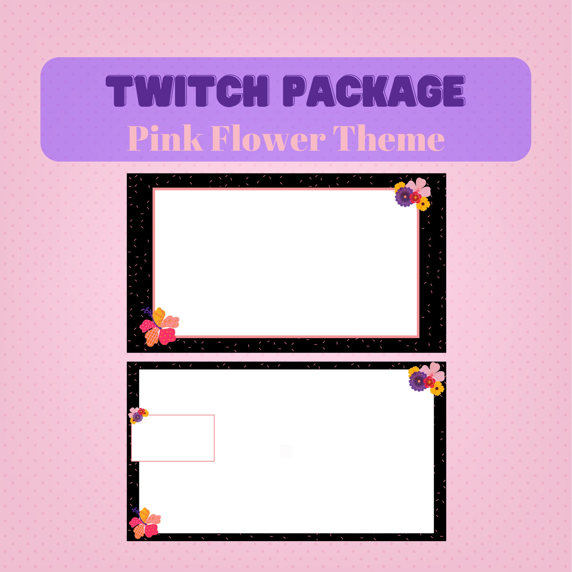 Twitch Pink Flower Stream Package includes 4 Screens, 20 Panels, and 4 ...
