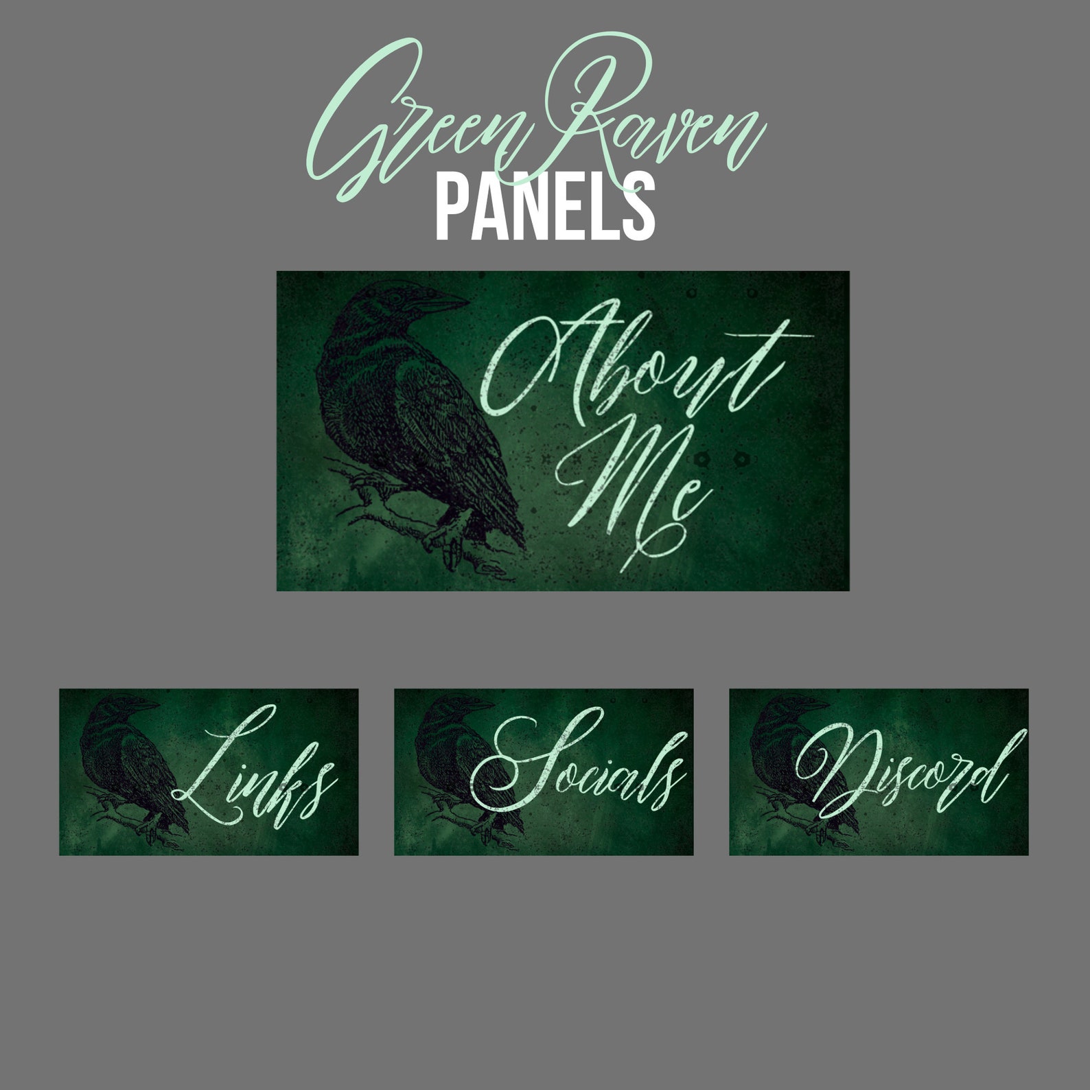 Twitch Animated Green Raven Stream Package (includes, 4 Animated/static ...