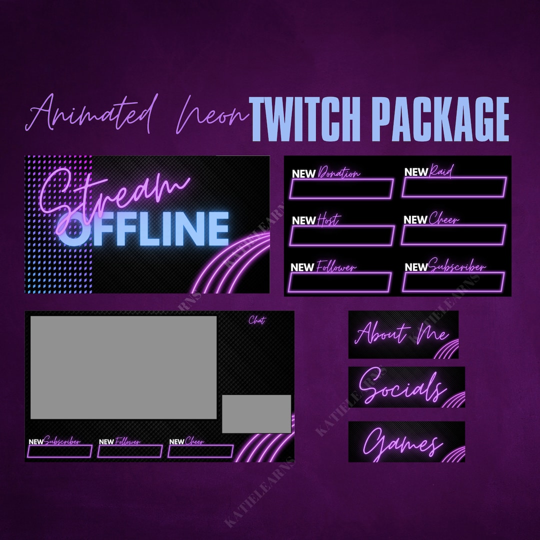 ANIMATED NEON Twitch Blue and Purple Overlay Package - Etsy