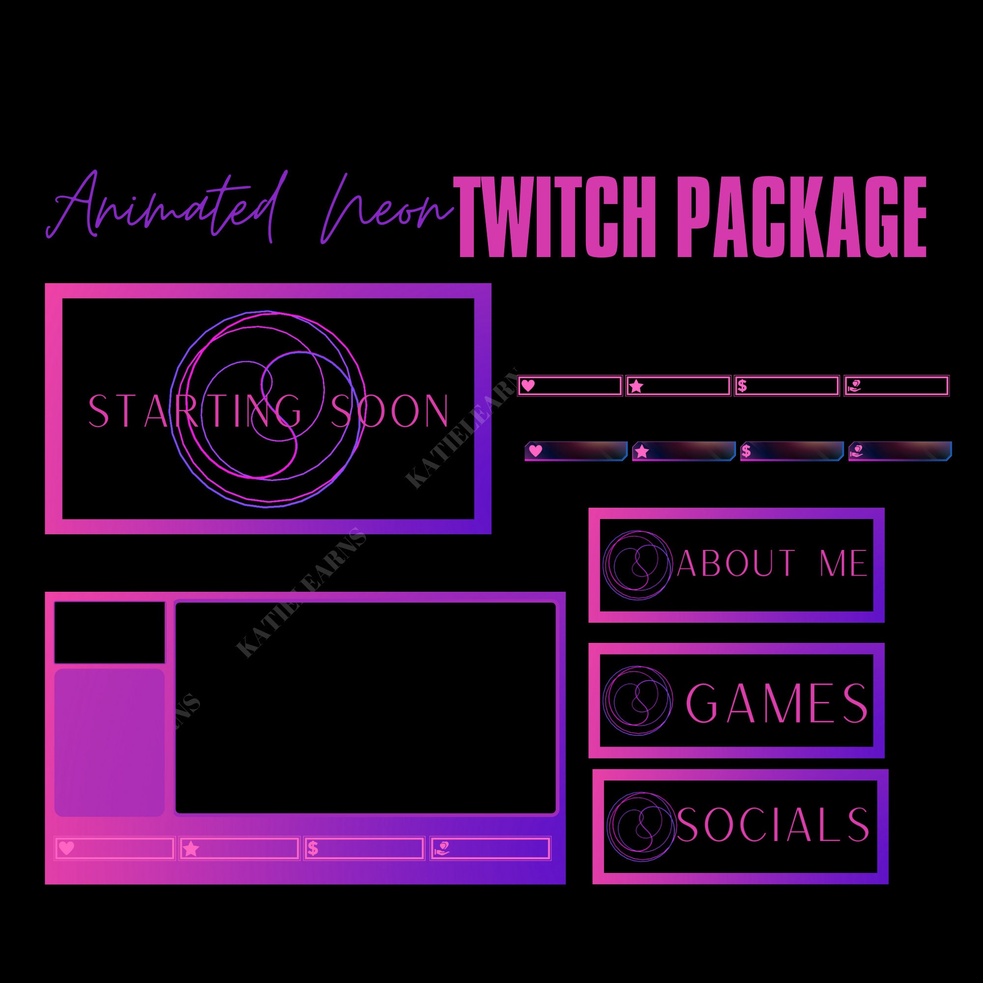 Neon Pink to Purple Gradient Package (includes, 4 Animated and Static ...