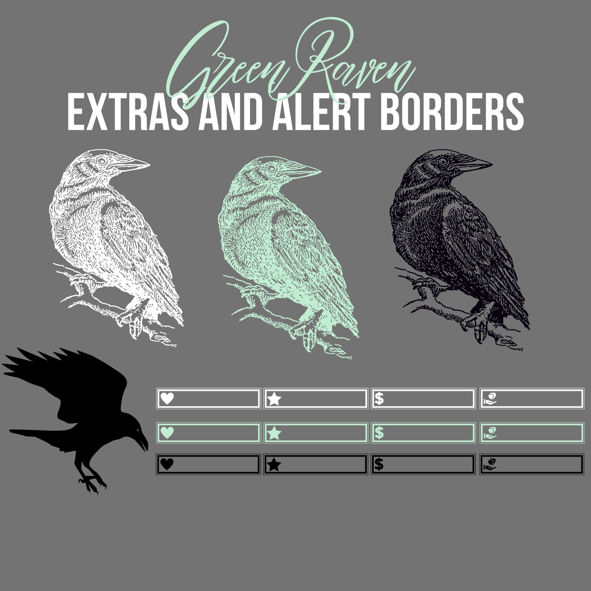 Twitch Animated Green Raven Stream Package (includes, 4 Animated/static ...