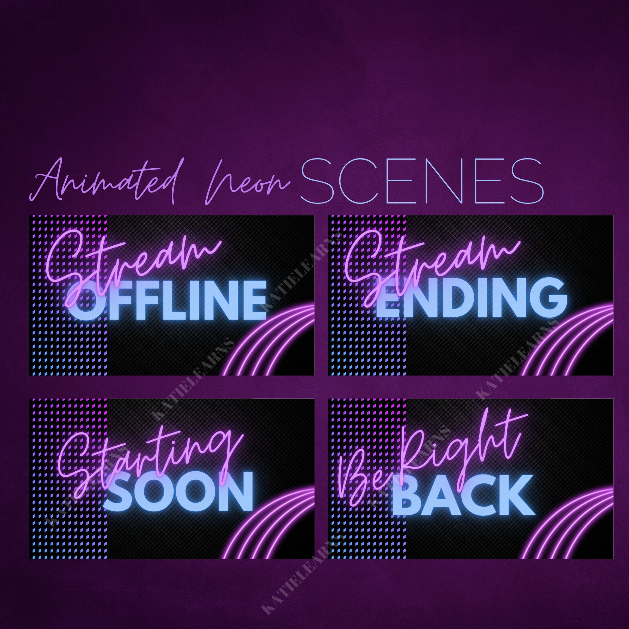 ANIMATED NEON Twitch Blue and Purple Overlay Package - Etsy