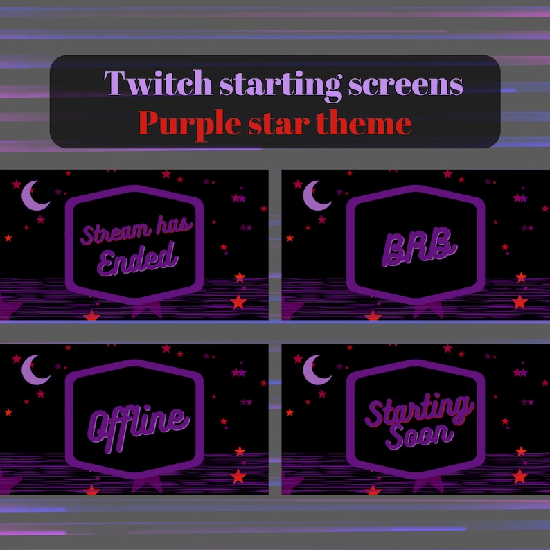 Animated Twitch Purple Star Screens, Starting Soon, BRB, Stream Offline ...