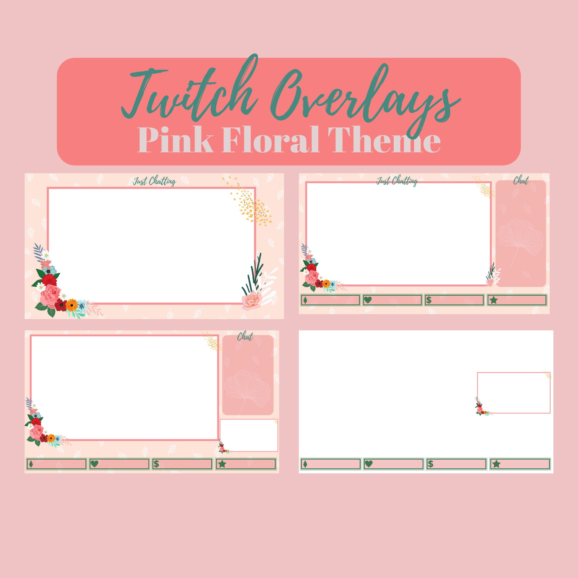 Animated Twitch Pink Floral Twitch Package Includes 4 | Etsy